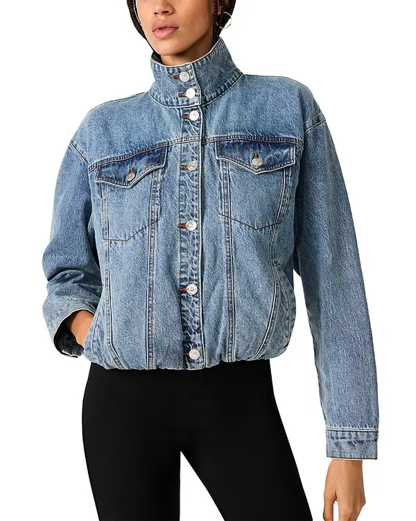 Steve Madden Allyson Cotton Denim Stand Collar Jacket