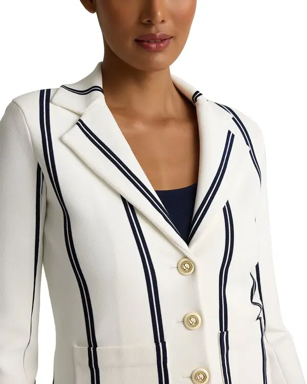 St. John Crepe Knit Jacket With Vertical Stripes - Bright White/midnight