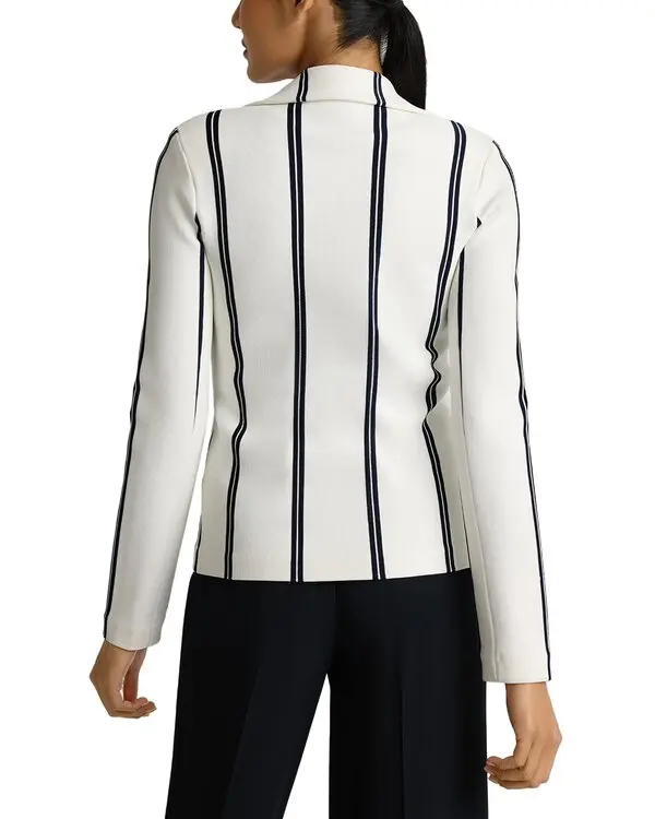 St. John Crepe Knit Jacket With Vertical Stripes - Bright White/midnight