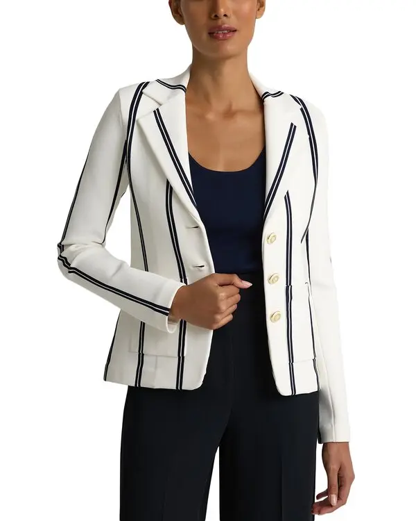 St. John Crepe Knit Jacket With Vertical Stripes - Bright White/midnight