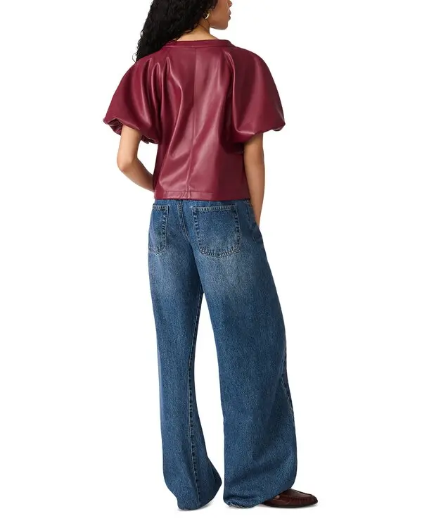 Steve Madden Cecila Faux Leather Puff Sleeve Top - Cordovan