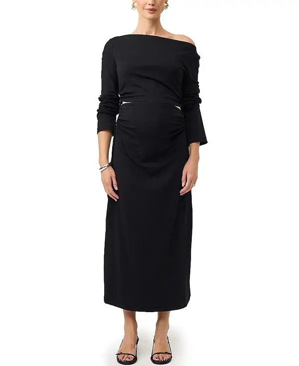 PORTIER Aura Midi Dress With Gathered Detailing - Black
