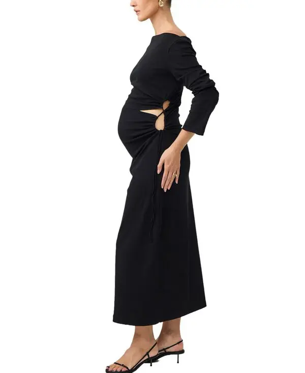PORTIER Aura Midi Dress With Gathered Detailing - Black