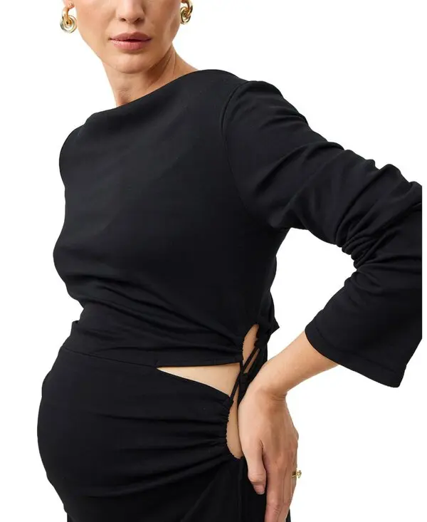 PORTIER Aura Midi Dress With Gathered Detailing - Black