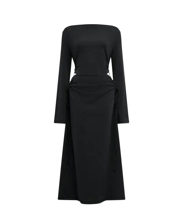 PORTIER Aura Midi Dress With Gathered Detailing - Black