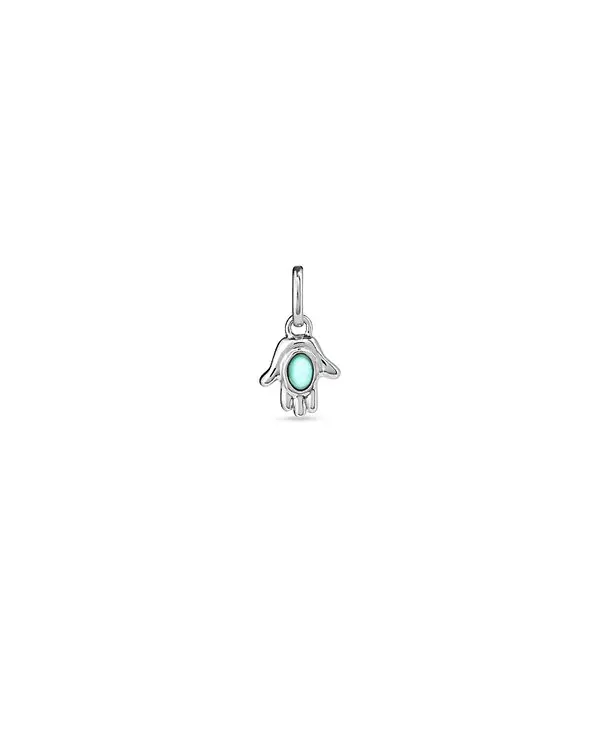 UNODE50 Sterling Plated Hand Charm With Turquoise Murano Glass - Silver