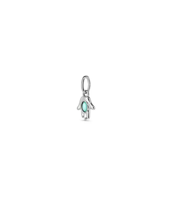 UNODE50 Sterling Plated Hand Charm With Turquoise Murano Glass