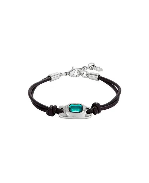 UNODE50 Sterling Plated Leather Bracelet With Crystal - Silver