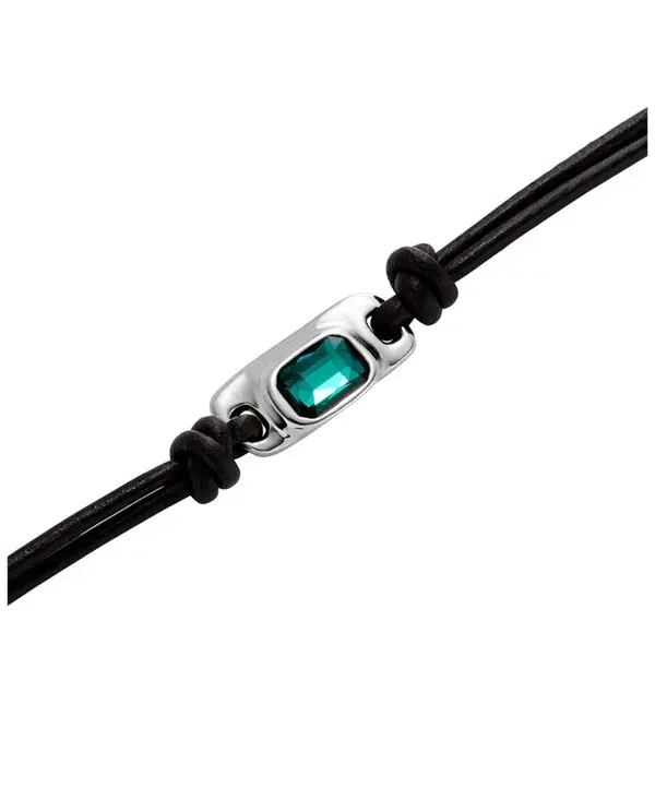 UNODE50 Sterling Plated Leather Bracelet With Crystal