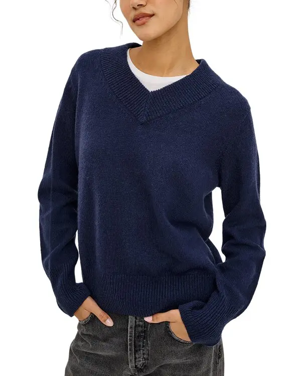 Rails Lidya Rib Trim V Neck Sweater