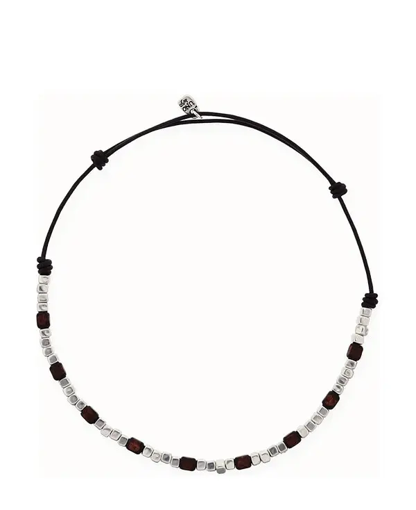 UNODE50 Leather Necklace With And Wood Beads