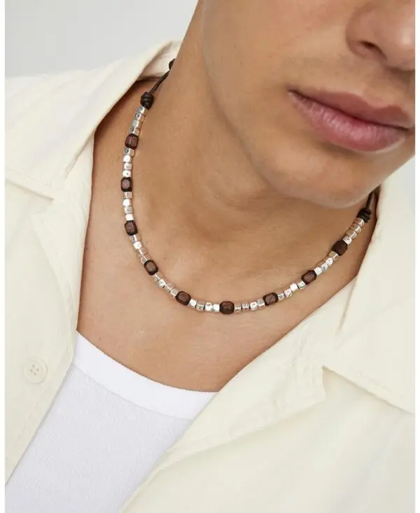 UNODE50 Leather Necklace With And Wood Beads