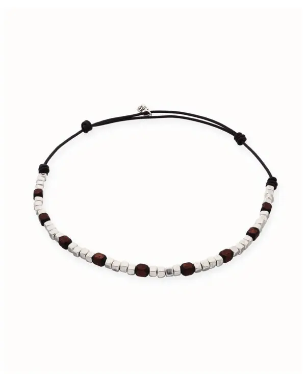 UNODE50 Leather Necklace With And Wood Beads