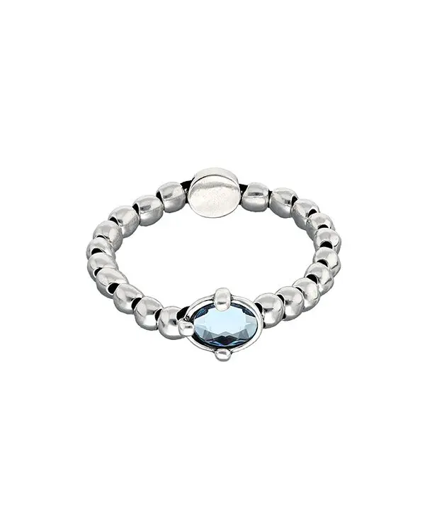 UNODE50 Sterling Plated Ball Bracelet With Blue Faceted Crystal - Silver