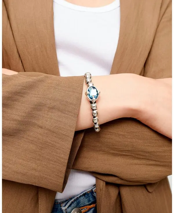 UNODE50 Sterling Plated Ball Bracelet With Blue Faceted Crystal