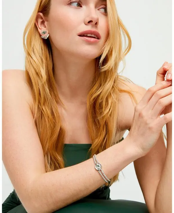 UNODE50 Double -plated Ball Bracelet With Eye Detail And Green Crystal