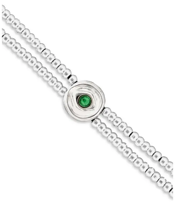 UNODE50 Double -plated Ball Bracelet With Eye Detail And Green Crystal