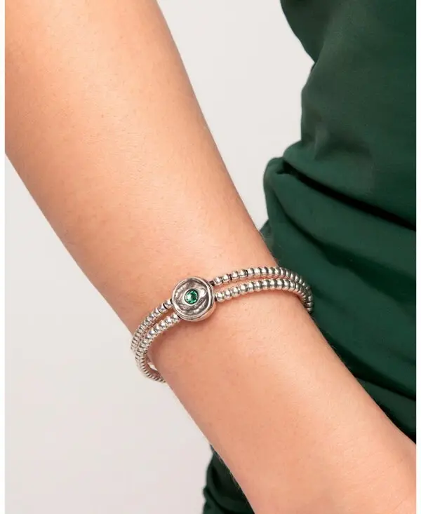 UNODE50 Double -plated Ball Bracelet With Eye Detail And Green Crystal