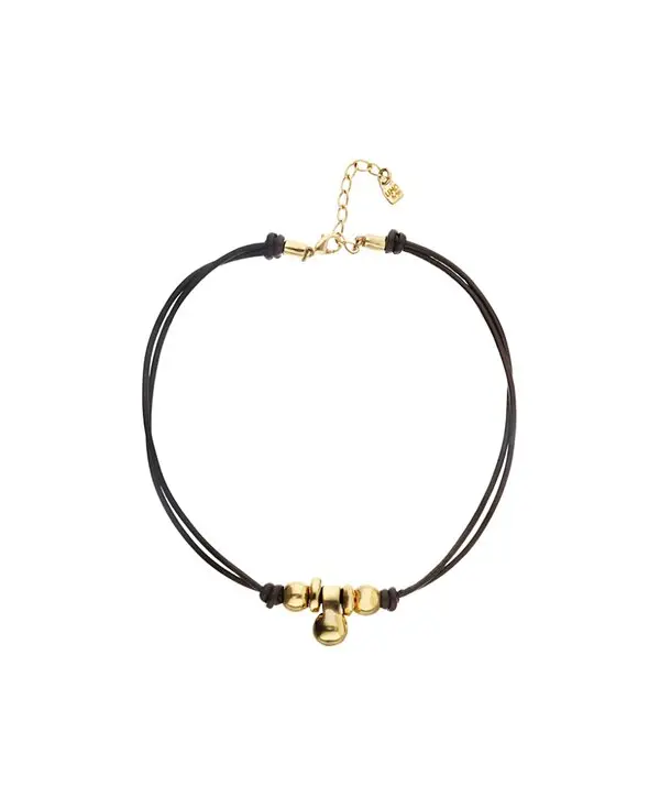 UNODE50 Leather Necklace With -plated Dials - Gold