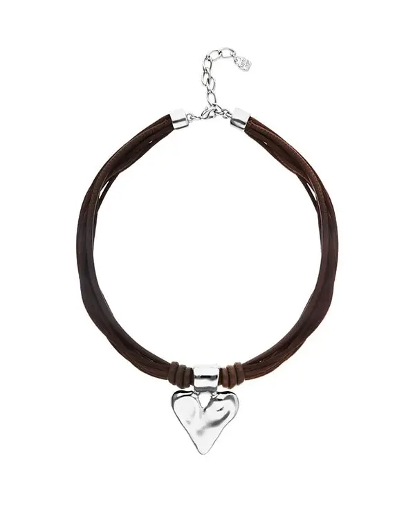 UNODE50 Sterling Silver Necklace With Leather And Heart Detail - Silver/brown