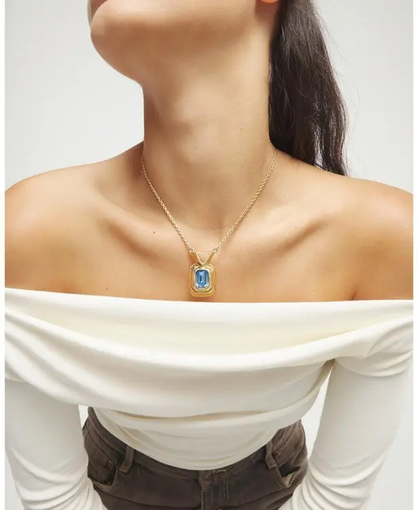 UNODE50 Plated Pendant Necklace With Blue Crystal