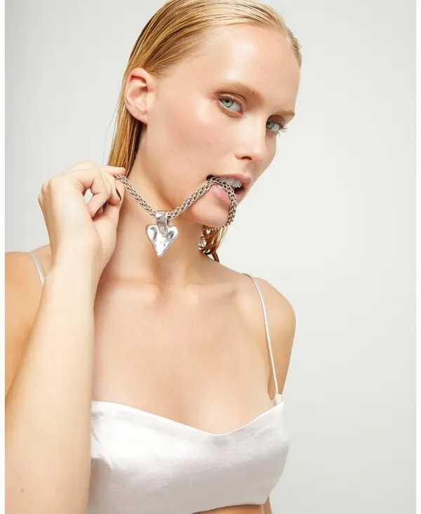 UNODE50 Sterling Plated Chunky Chain Heart Necklace