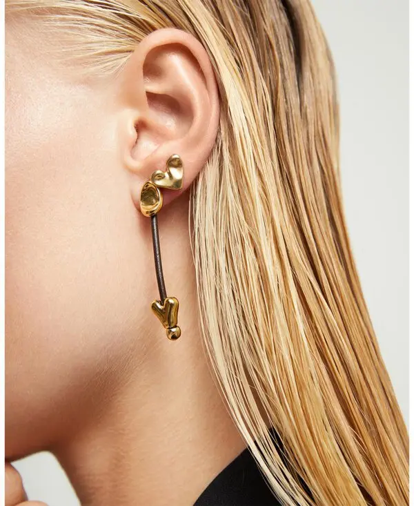 UNODE50 Long Leather Drop Earrings With Plating