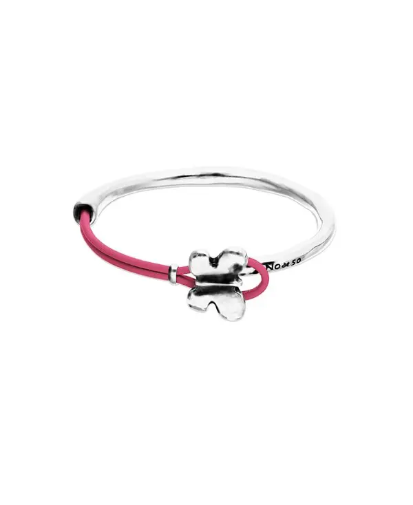 UNODE50 Sterling Silver And Leather Butterfly Bracelet - Pink