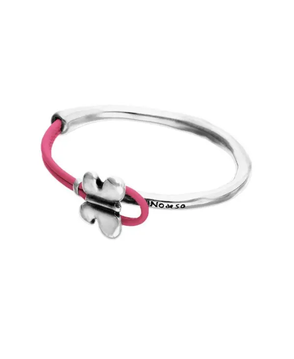 UNODE50 Leather Bracelet With Silver-tone Butterfly