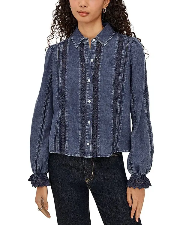 Rails Cotton Denim Eyelet Blouse With Embroidered Details