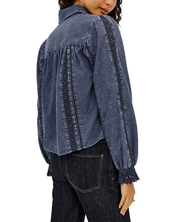 Rails Cotton Denim Eyelet Blouse With Embroidered Details