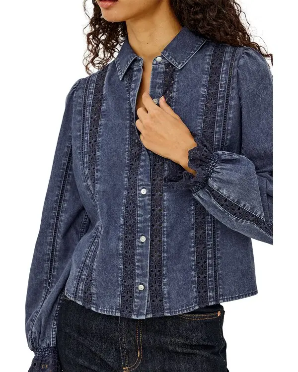 Rails Cotton Denim Eyelet Blouse With Embroidered Details