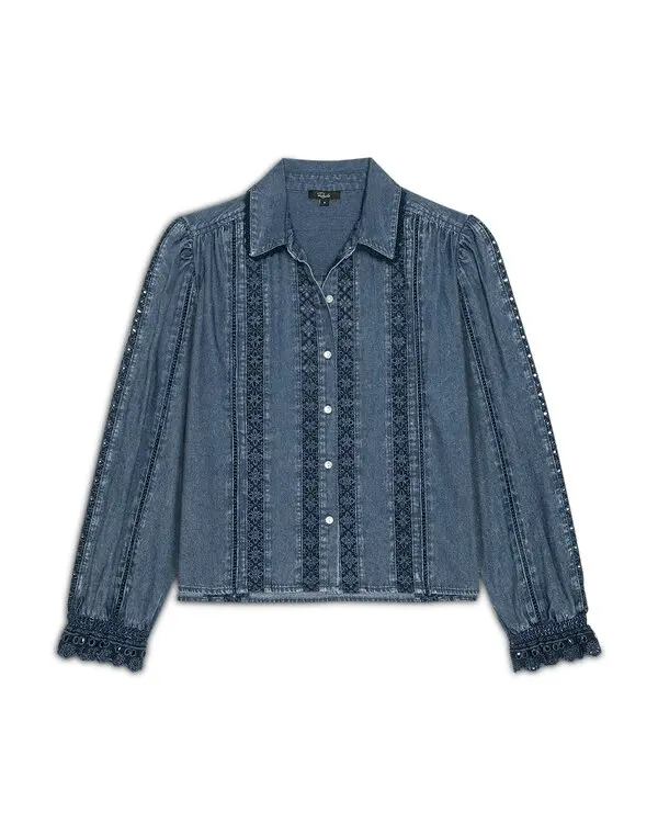 Rails Cotton Denim Eyelet Blouse With Embroidered Details