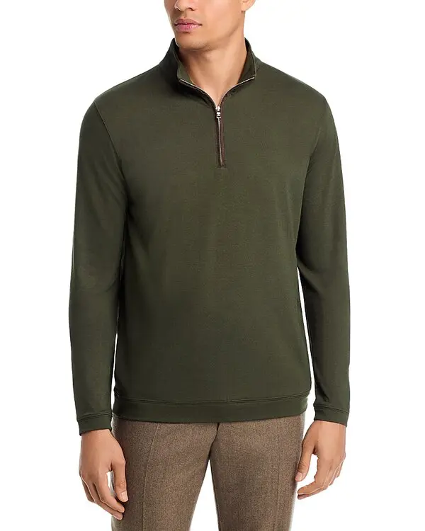 Peter Millar Crown Crafted Albatross Pique Quarter Zip Sweater - Dark Olive