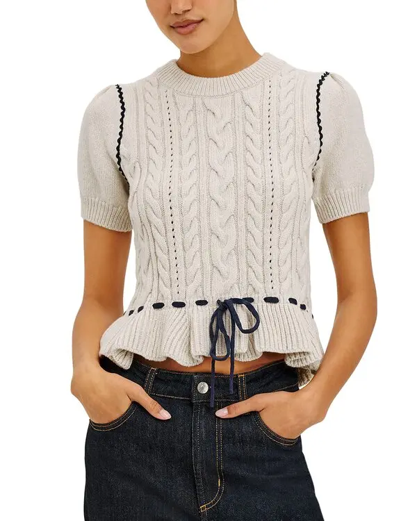 Rails Chandi Cable Knit Ruffle Hem Sweater