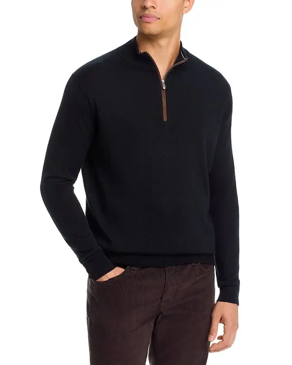 Peter Millar Autumn Crest Quarter Zip Sweater With Suede Trim - Black