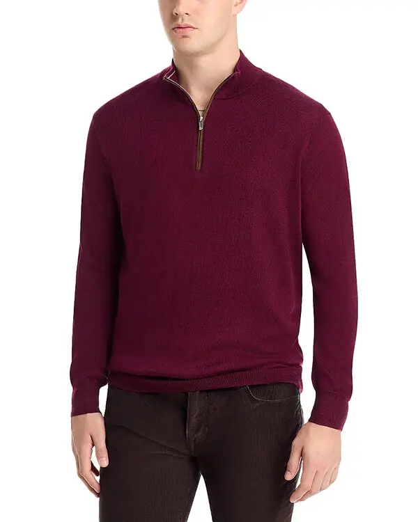 Peter Millar Autumn Crest Suede Trim Quarter Zip Sweater - Bordeaux