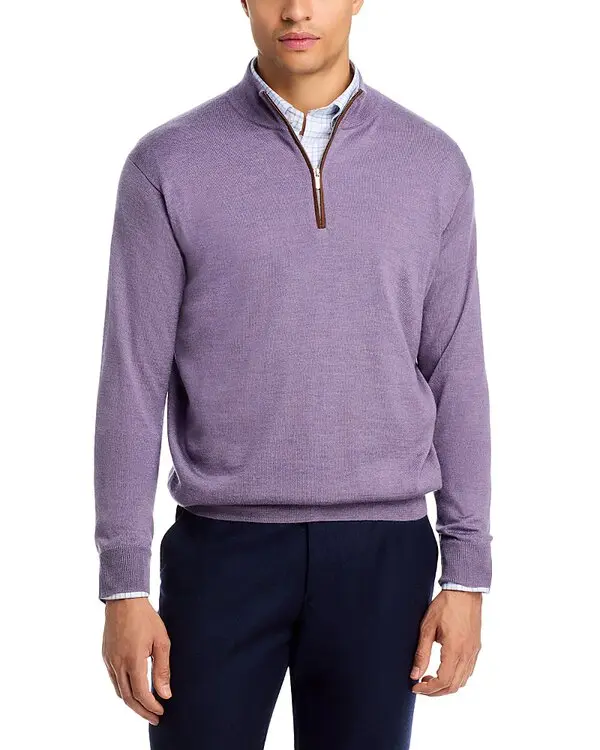 Peter Millar Autumn Crest Quarter Zip Sweater With Suede Trim - Purple Fig