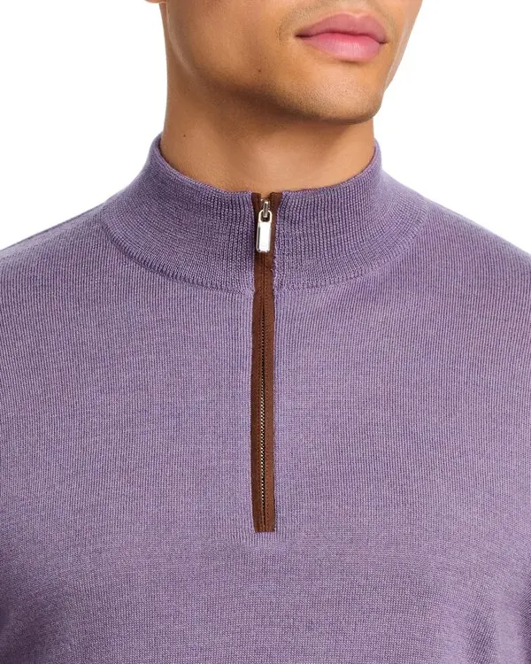 Peter Millar Autumn Crest Quarter Zip Sweater With Suede Trim - Purple Fig