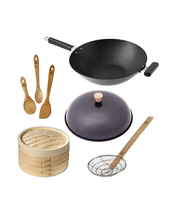 JOYCE CHEN Professional Series Nonstick 14 Wok Bundle, 5 Piece, 20 L X 15 W X 15 H - Black/silver/beige
