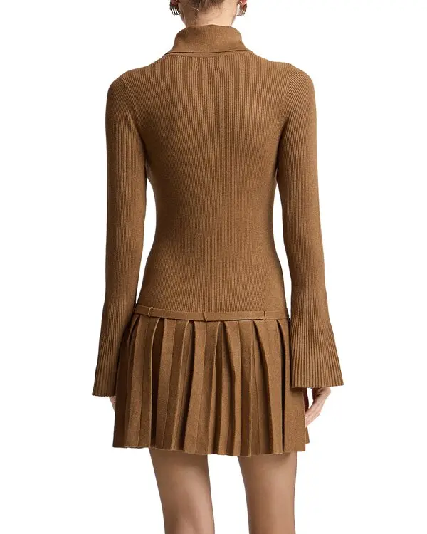 Avec Les Filles Belted Drop Waist Pleated Sweater Dress - Russet