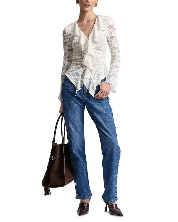 Avec Les Filles Chenille Lace Ruffle Cardigan Top - Ivory