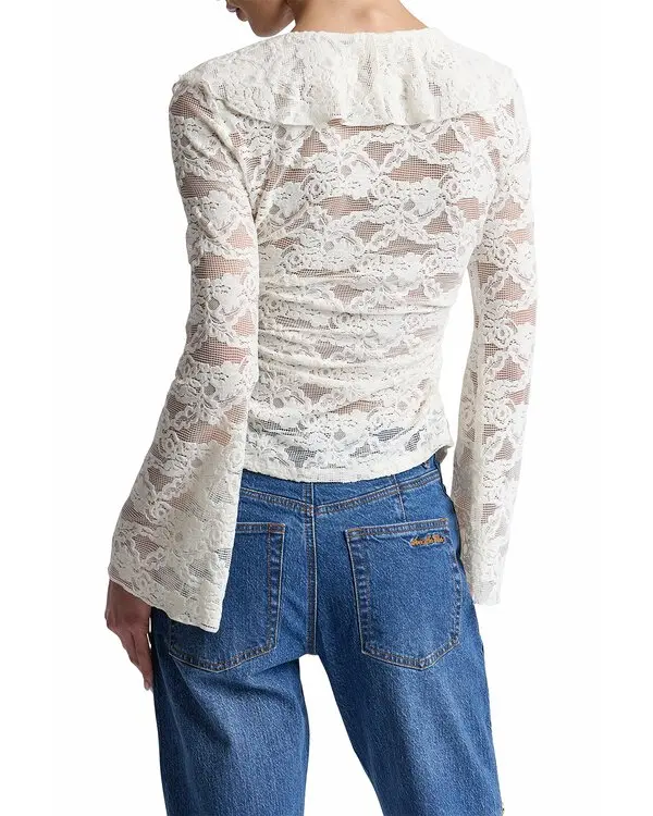 Avec Les Filles Chenille Lace Ruffle Cardigan Top - Ivory