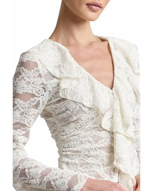 Avec Les Filles Chenille Lace Ruffle Cardigan Top - Ivory
