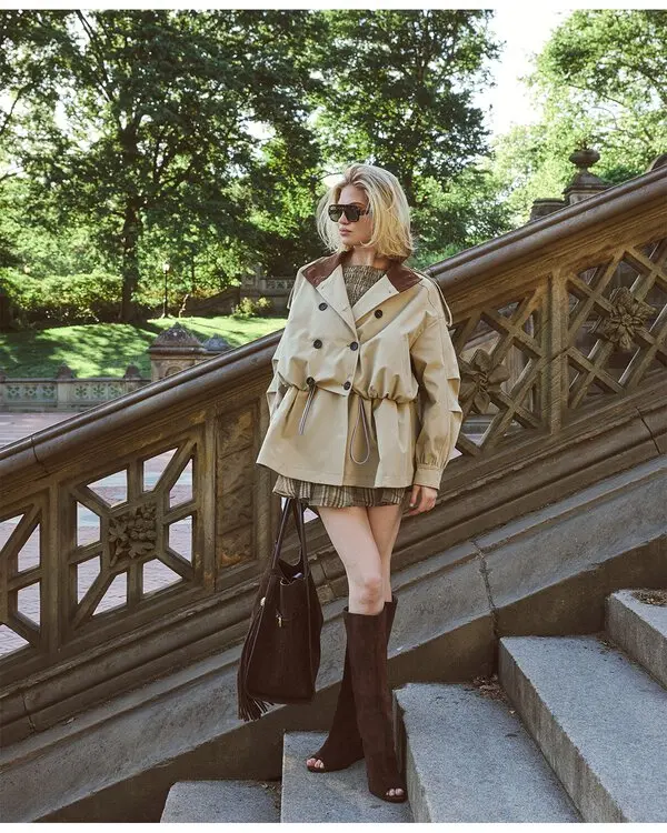 Avec Les Filles Double Breasted Peplum Trench Jacket