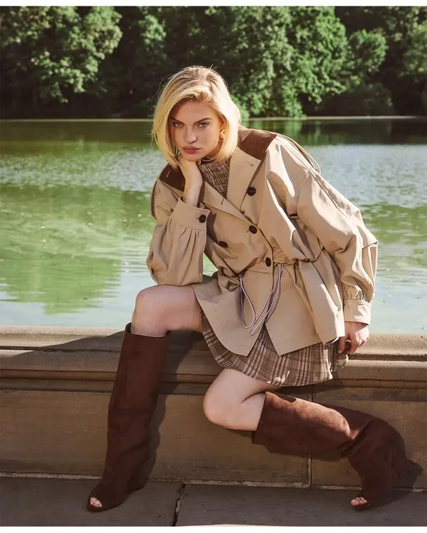 Avec Les Filles Double Breasted Peplum Trench Jacket
