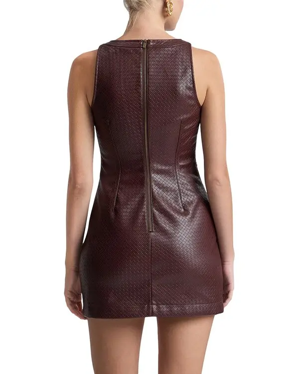 Avec Les Filles Faux Leather Racer Neck Mini Dress