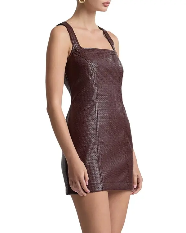 Avec Les Filles Faux Leather Racer Neck Mini Dress
