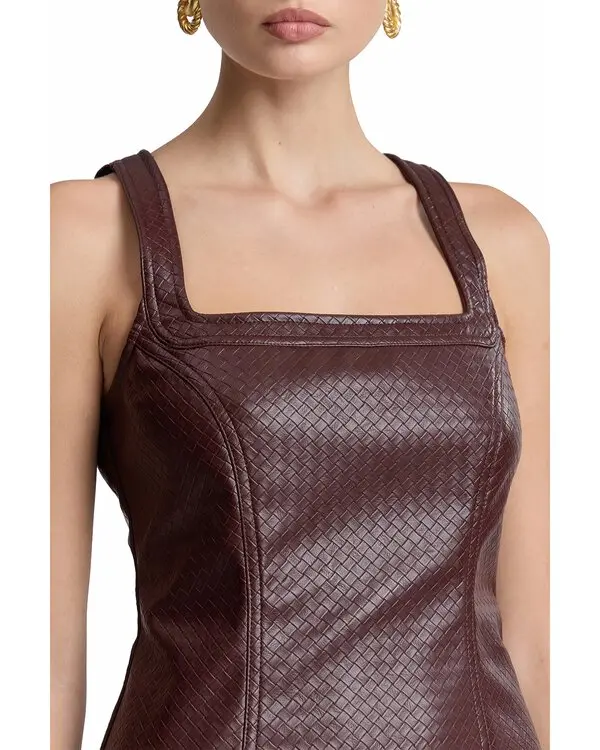 Avec Les Filles Faux Leather Racer Neck Mini Dress