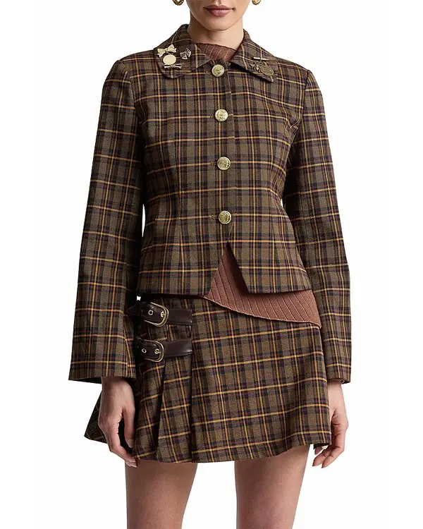 Avec Les Filles Embellished Collar Plaid Jacket